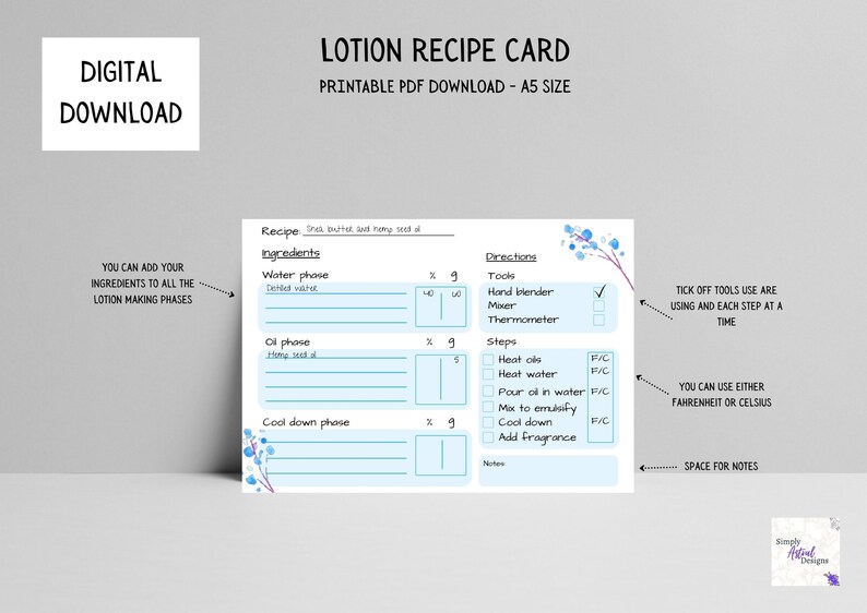 PRINTABLE Lotion Recipe Card Lotion Planner DIY Homemade - Etsy
