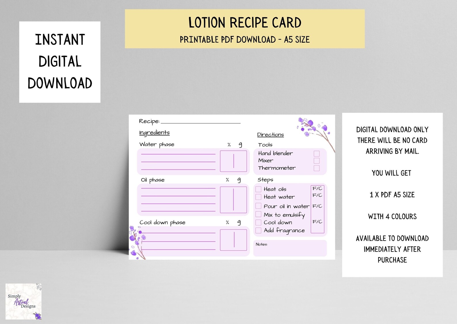 PRINTABLE Lotion Recipe Card Lotion Planner DIY Homemade - Etsy