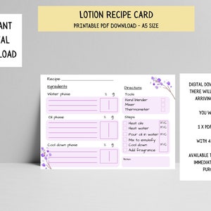 PRINTABLE Lotion Recipe Card Lotion Planner DIY Homemade - Etsy
