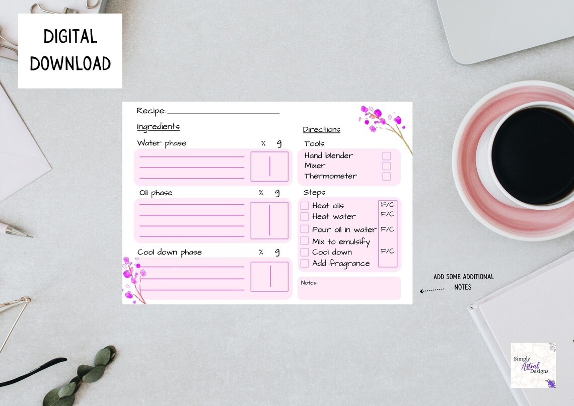 PRINTABLE Lotion Recipe Card Lotion Planner DIY Homemade - Etsy
