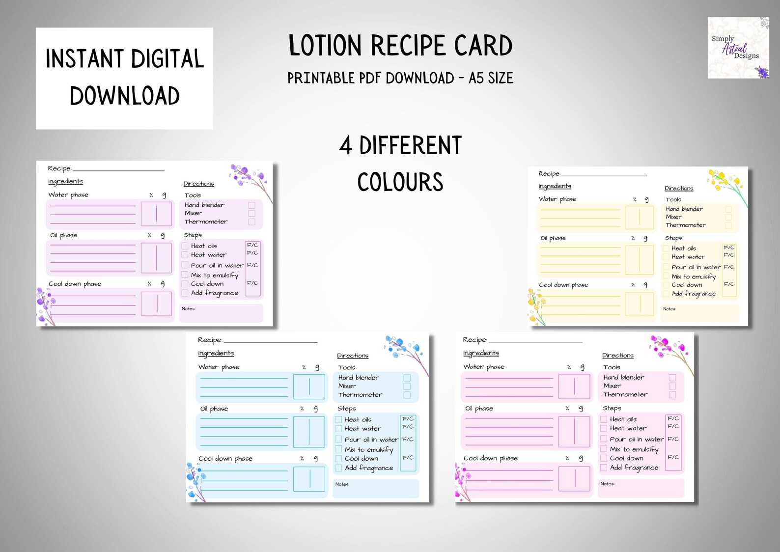 PRINTABLE Lotion Recipe Card Lotion Planner DIY Homemade - Etsy
