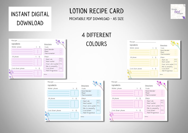 PRINTABLE Lotion Recipe Card Lotion Planner DIY Homemade - Etsy