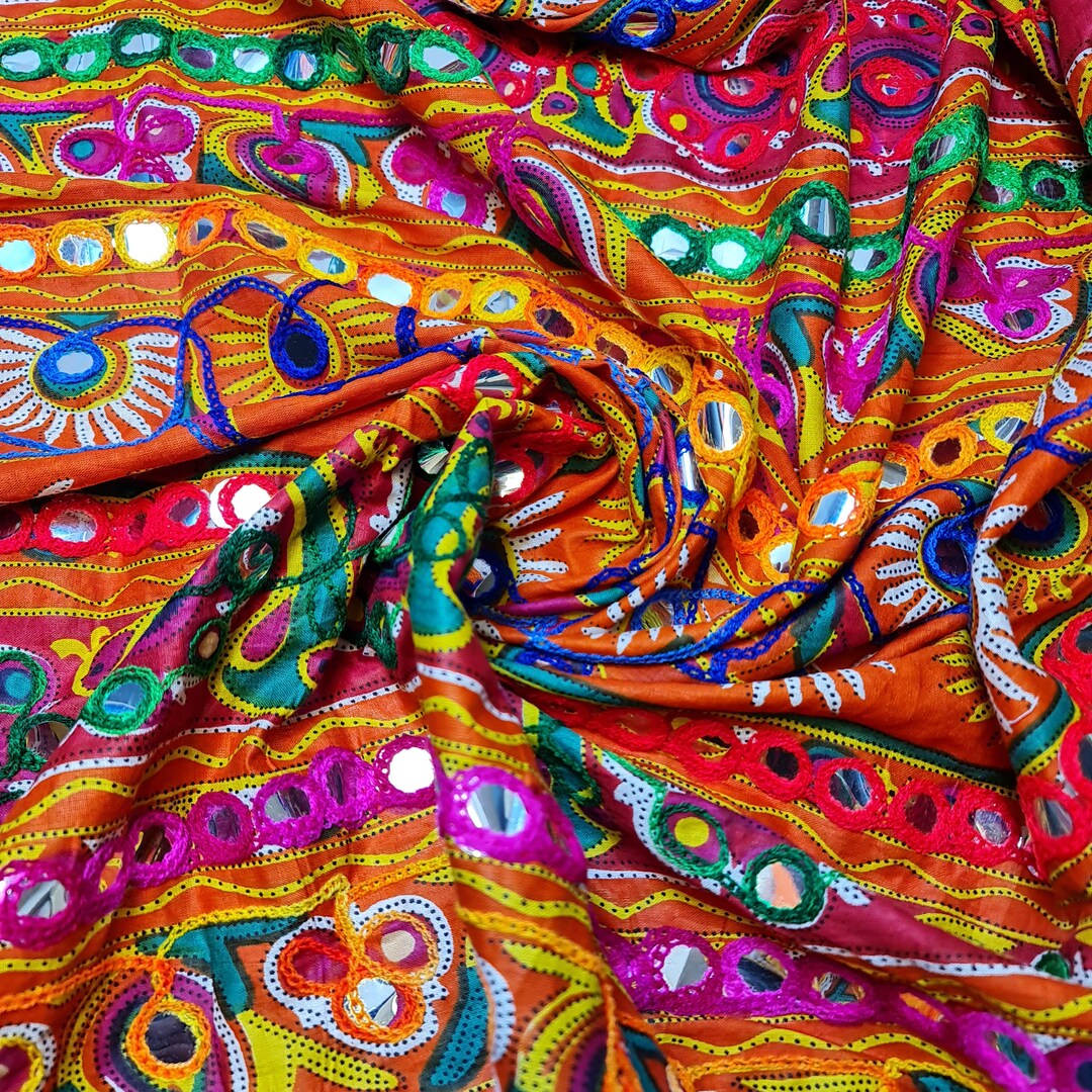 Orange Cotton Indian Ethnic Mirror Embroidery Suzani Rangoli Boho ...