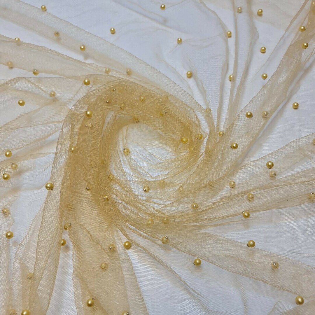 Tulle Beaded Pearl Lace Net Fabric Bridal Veil Wedding Backdrop Décor ...