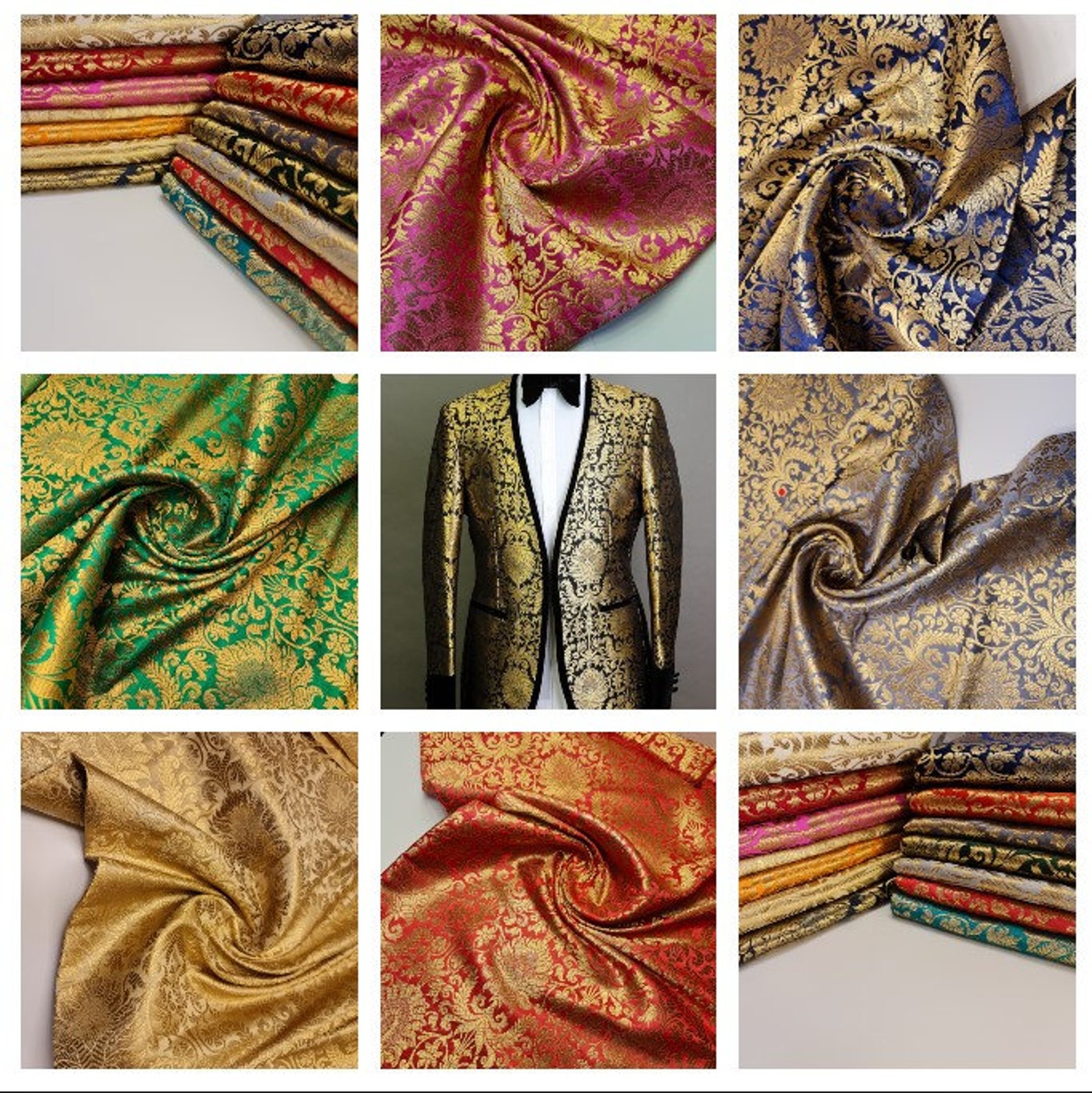 Luxurious Ornamental Paisley Gold Metallic Indian Poly Silk Banarasi ...