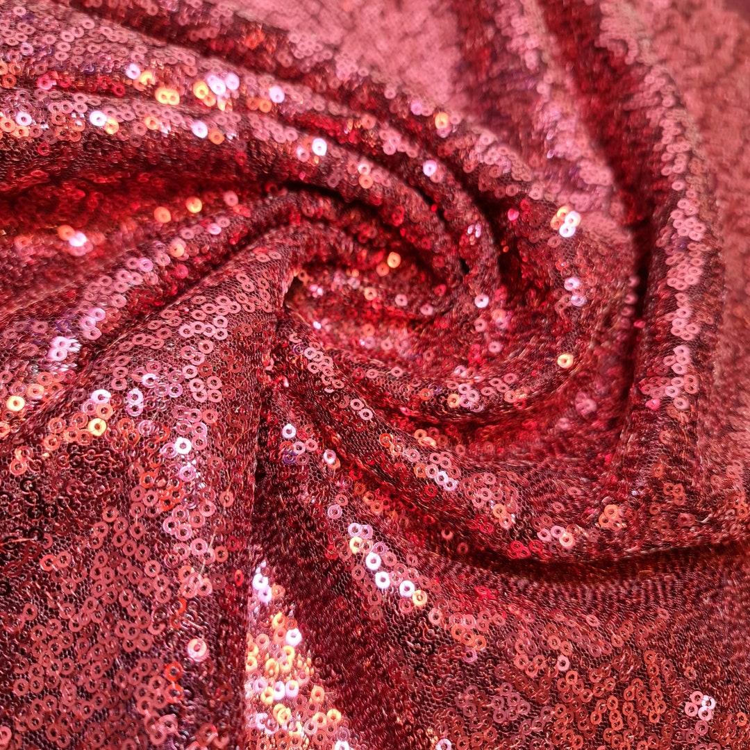 Cherry Red Sparkly Sequin Mesh Fabric – Bling, Shiny Net Material for ...