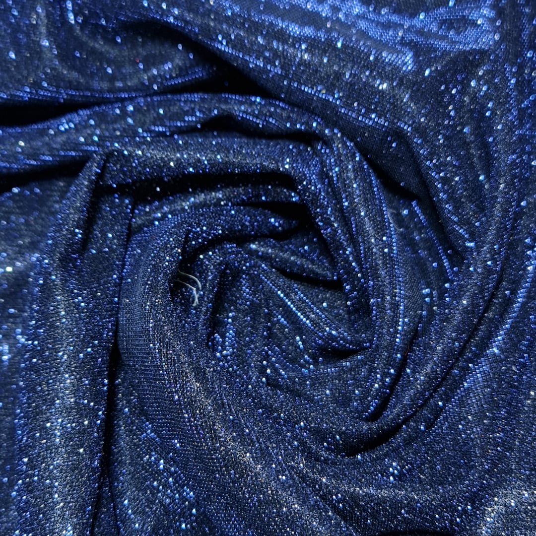 Navy Blue Moonlight Shimmer Shinny Stretch Fabric Glitter Nylon ...