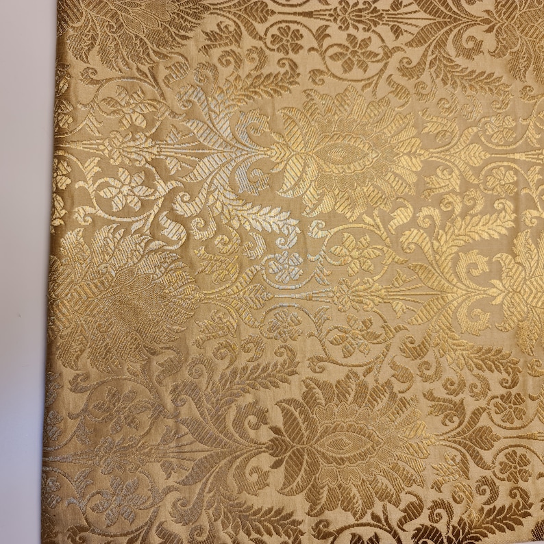 Luxurious Ornamental Paisley Gold Metallic Print Indian Poly Silk ...