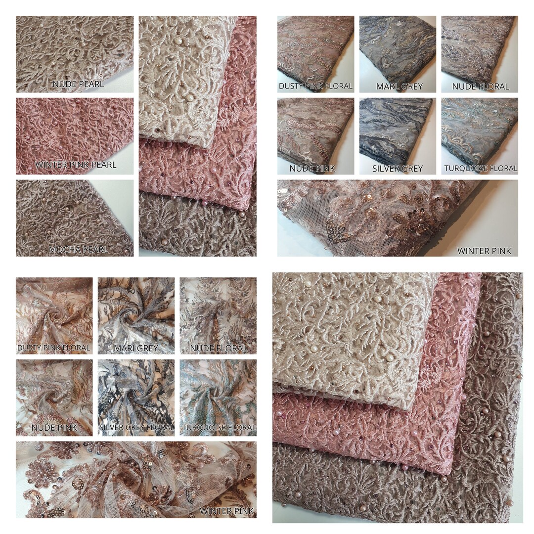 Novelty Mesh Net Material Floral Pearl Hand Embroidery Dress Craft ...