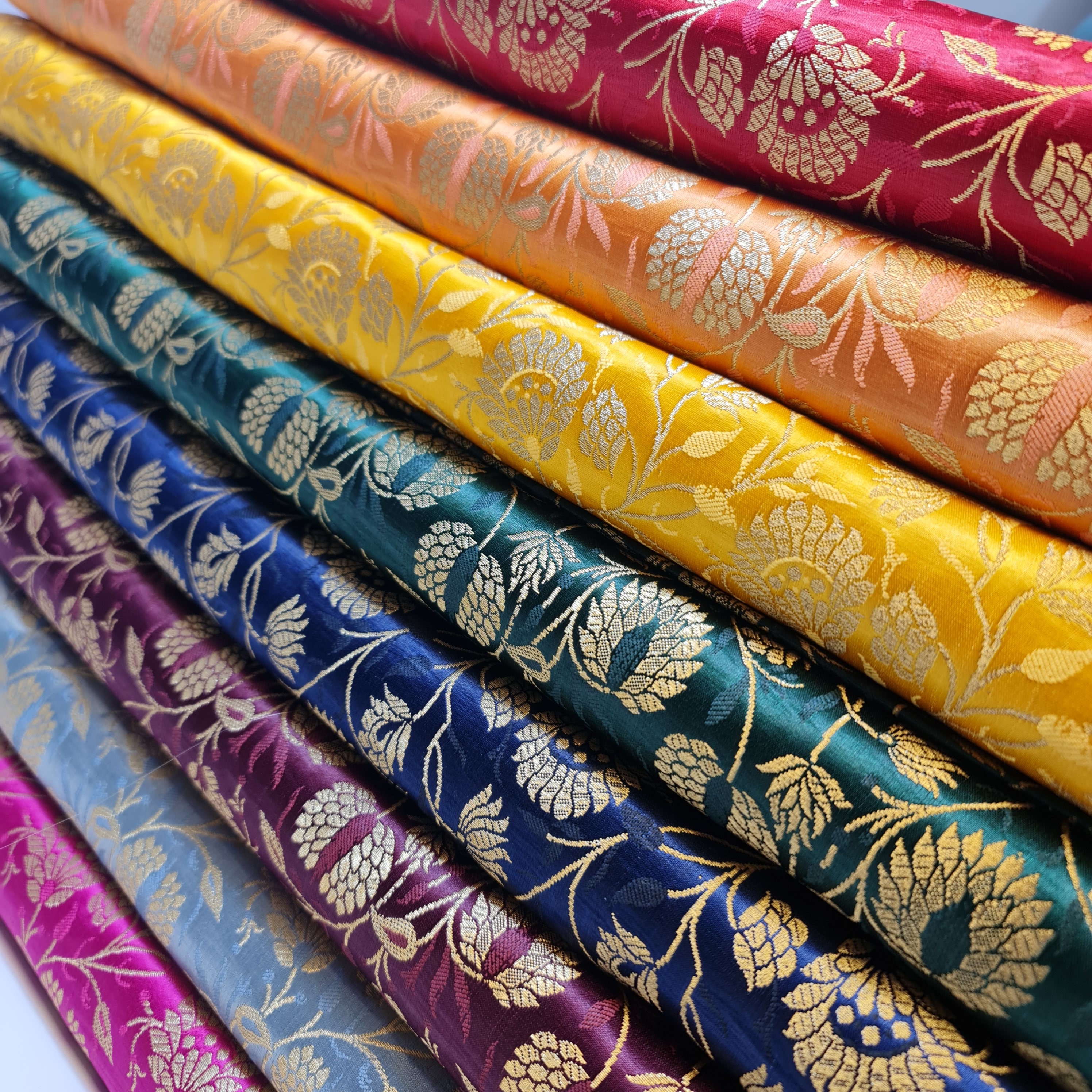 Luxurious Ornamental Paisley Gold Metallic Print Indian Poly Silk ...