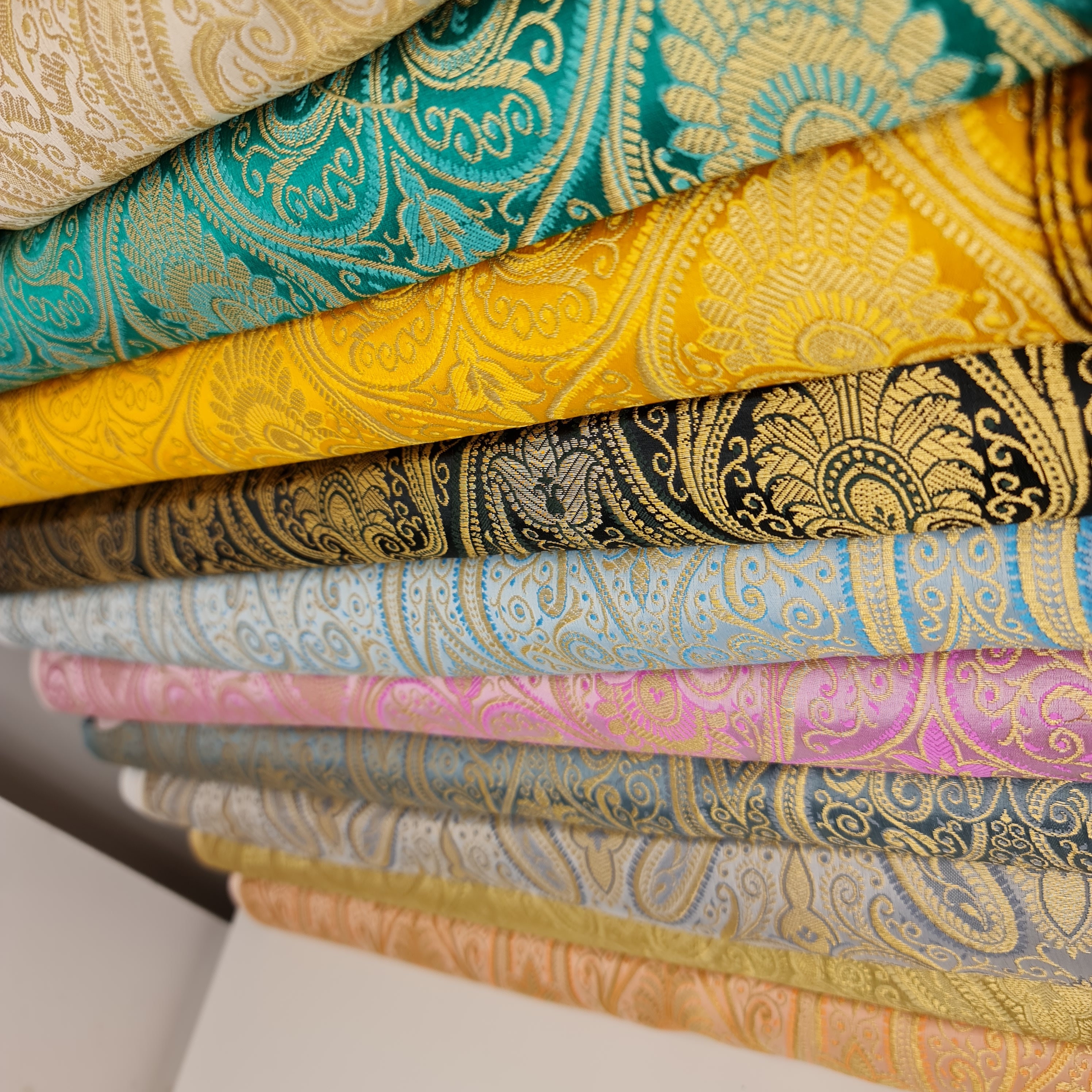 Luxurious Ornamental Paisley Gold Metallic Print Indian Poly Silk ...