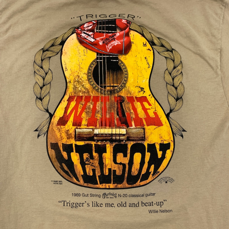 Double Sided Willie Nelson Trigger Martin Guitar T-shirt Size M - Etsy