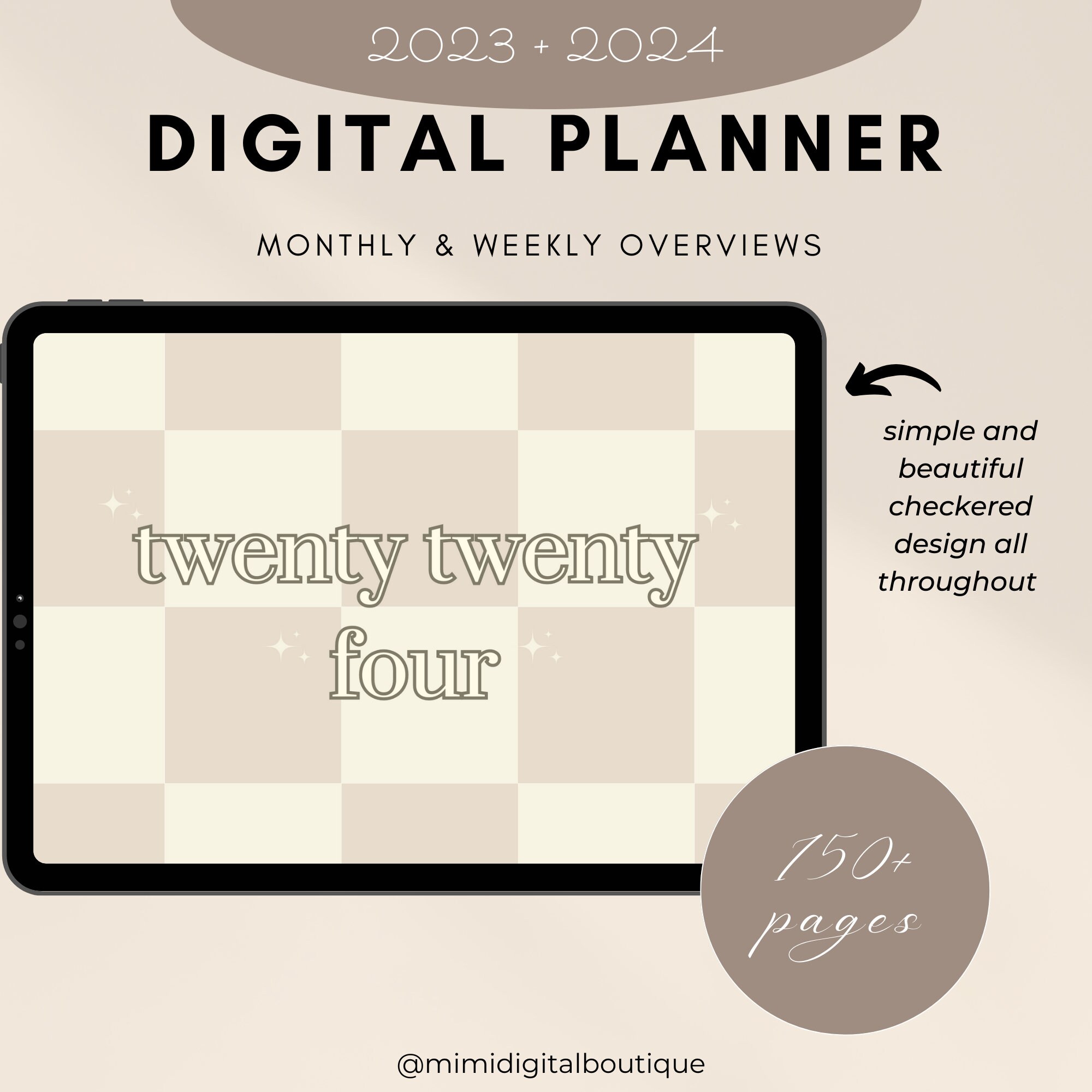 Checkered Simple Neutral Digital Planner 2023-2024 Vision - Etsy