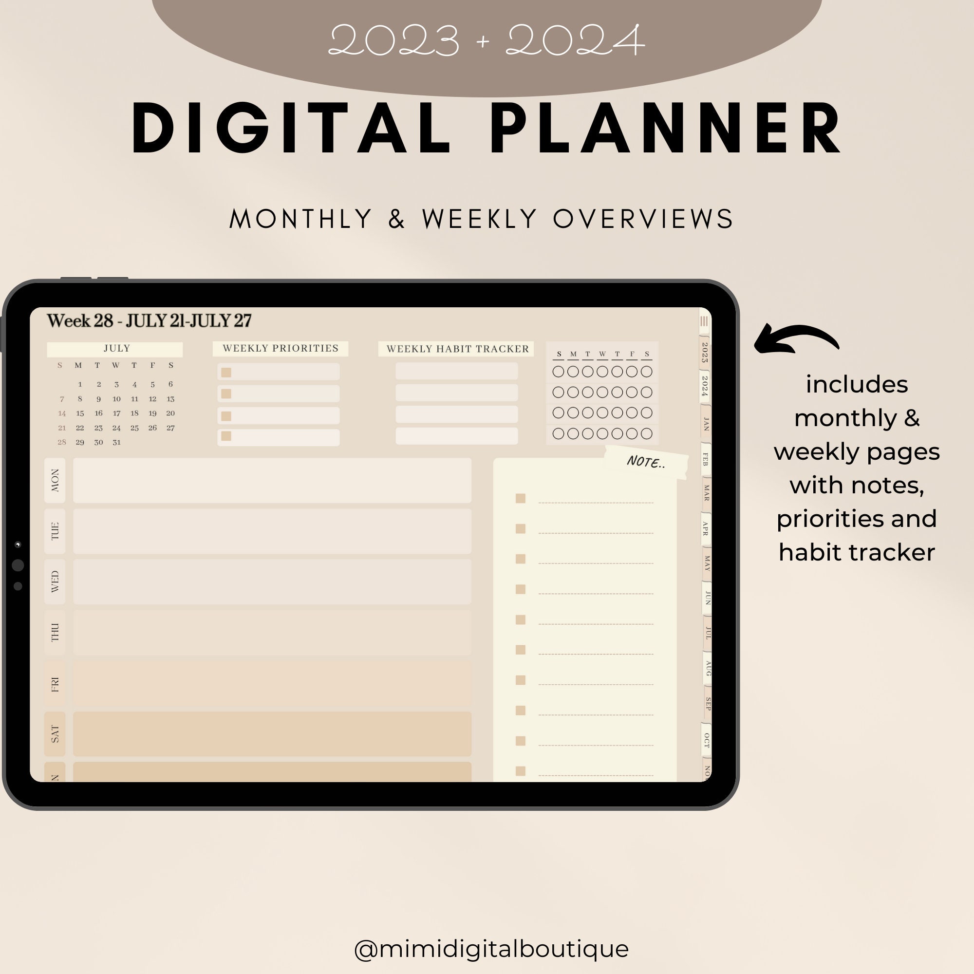 Checkered Simple Neutral Digital Planner 2023-2024 Vision - Etsy Canada