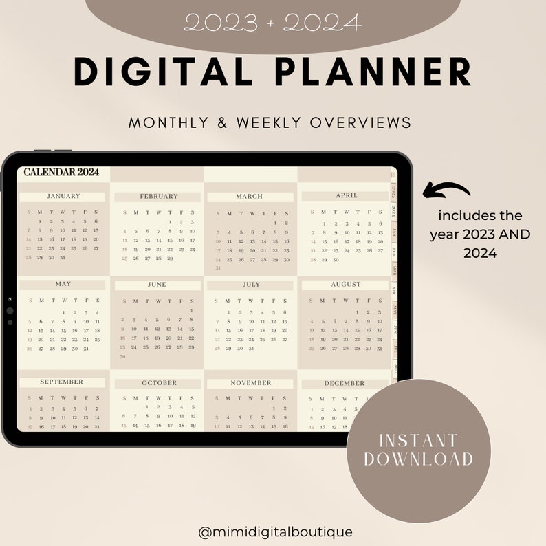 Checkered Simple Neutral Digital Planner 2023-2024 Vision - Etsy