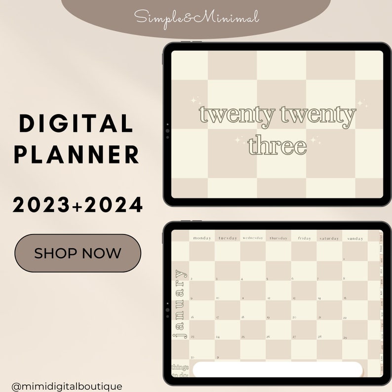 Checkered Simple Neutral Digital Planner 2023-2024 Vision - Etsy