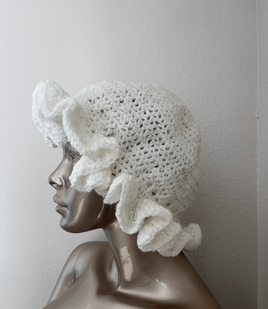 White Crochet Ruffle Bucket Hat - Etsy