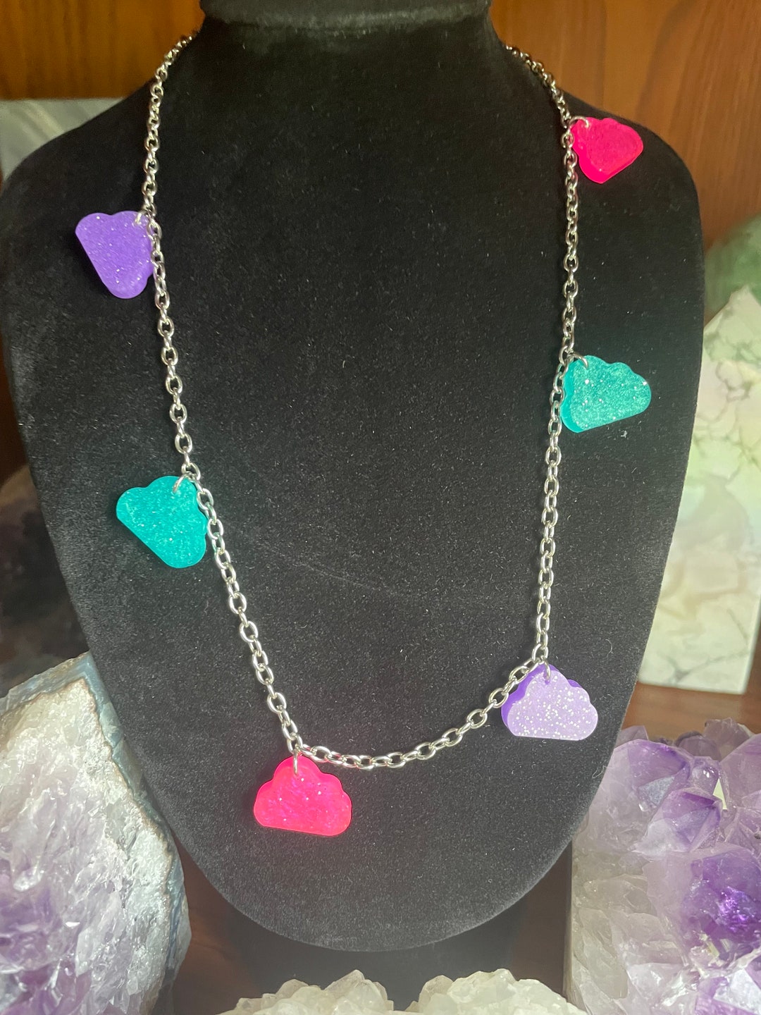 Dreamy Cloud Necklace – Handmade Resin Charms on Silver Chain | ~17 ...