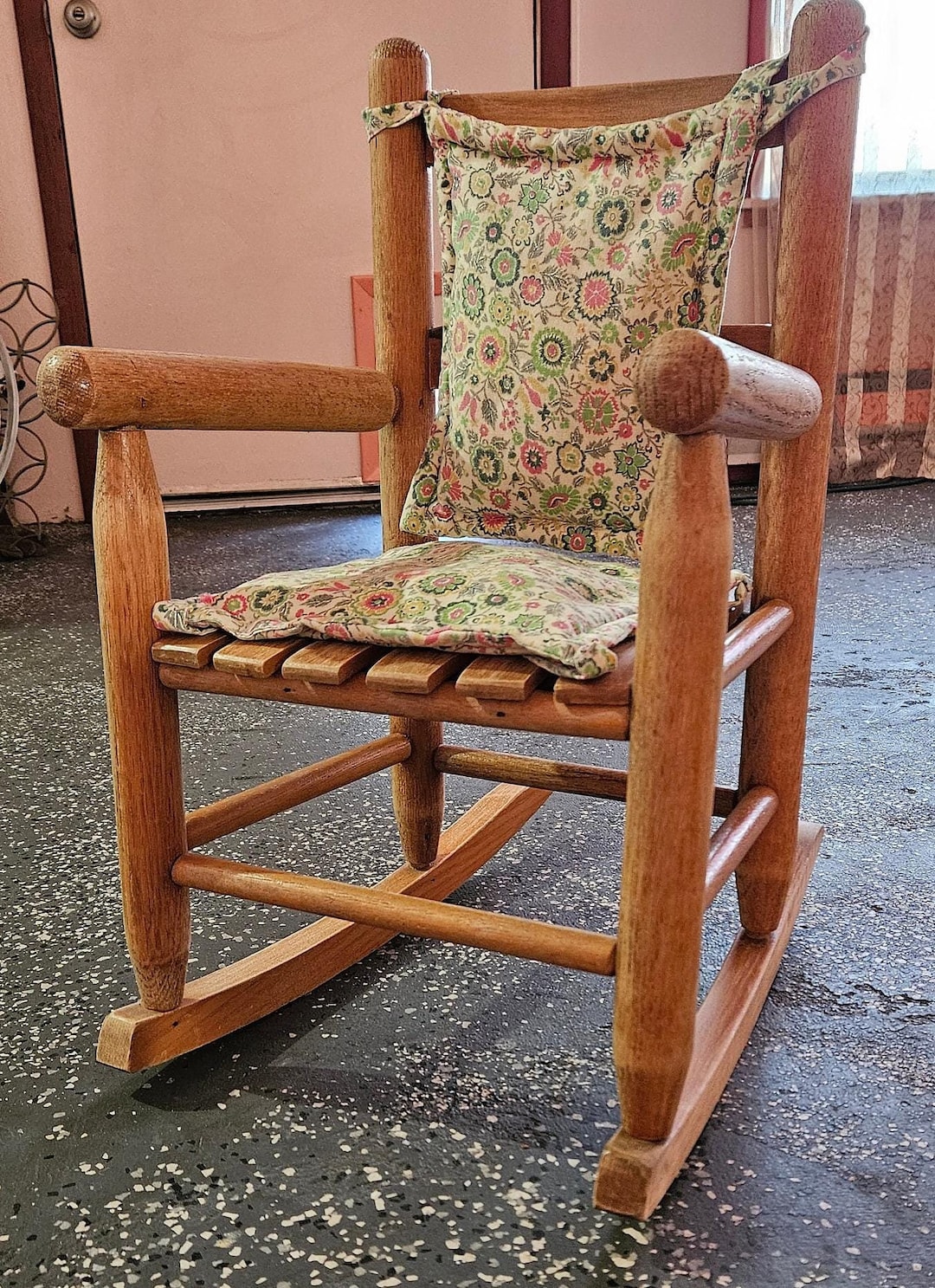 Mid-century Rustic Sturdy Solid Wood Oak Child's Ladderback Rocking ...