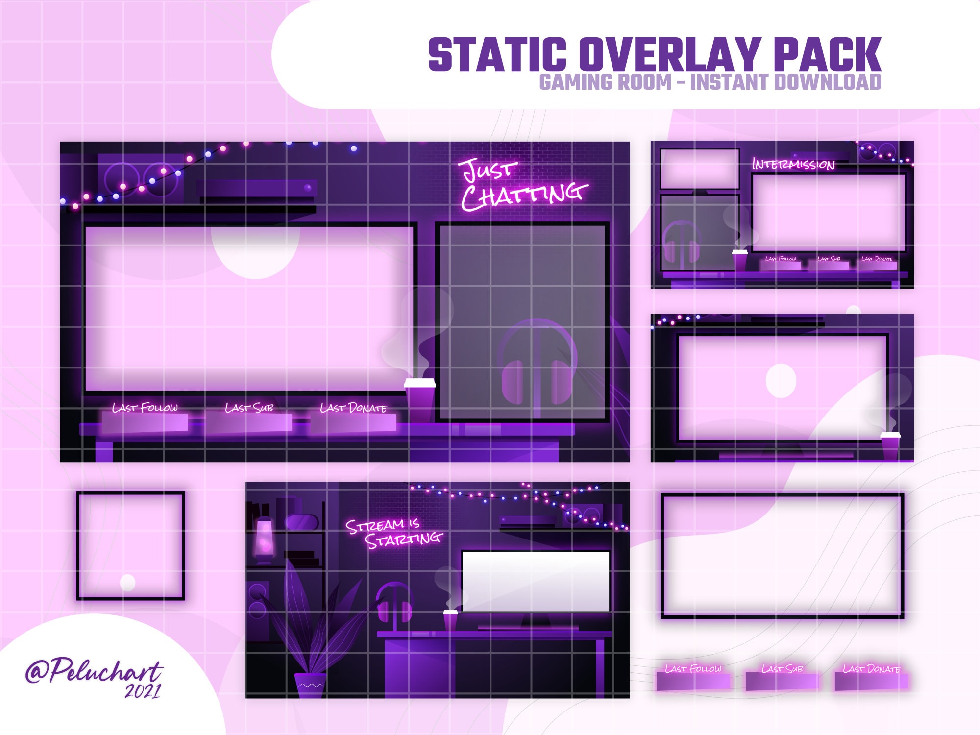 Purple Gaming Room Twitch Overlays | Etsy