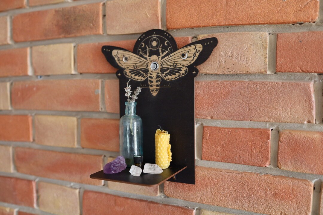 Moth Shelf, Gothic Crystal Shelf, Witch Altar, Engraved - Etsy