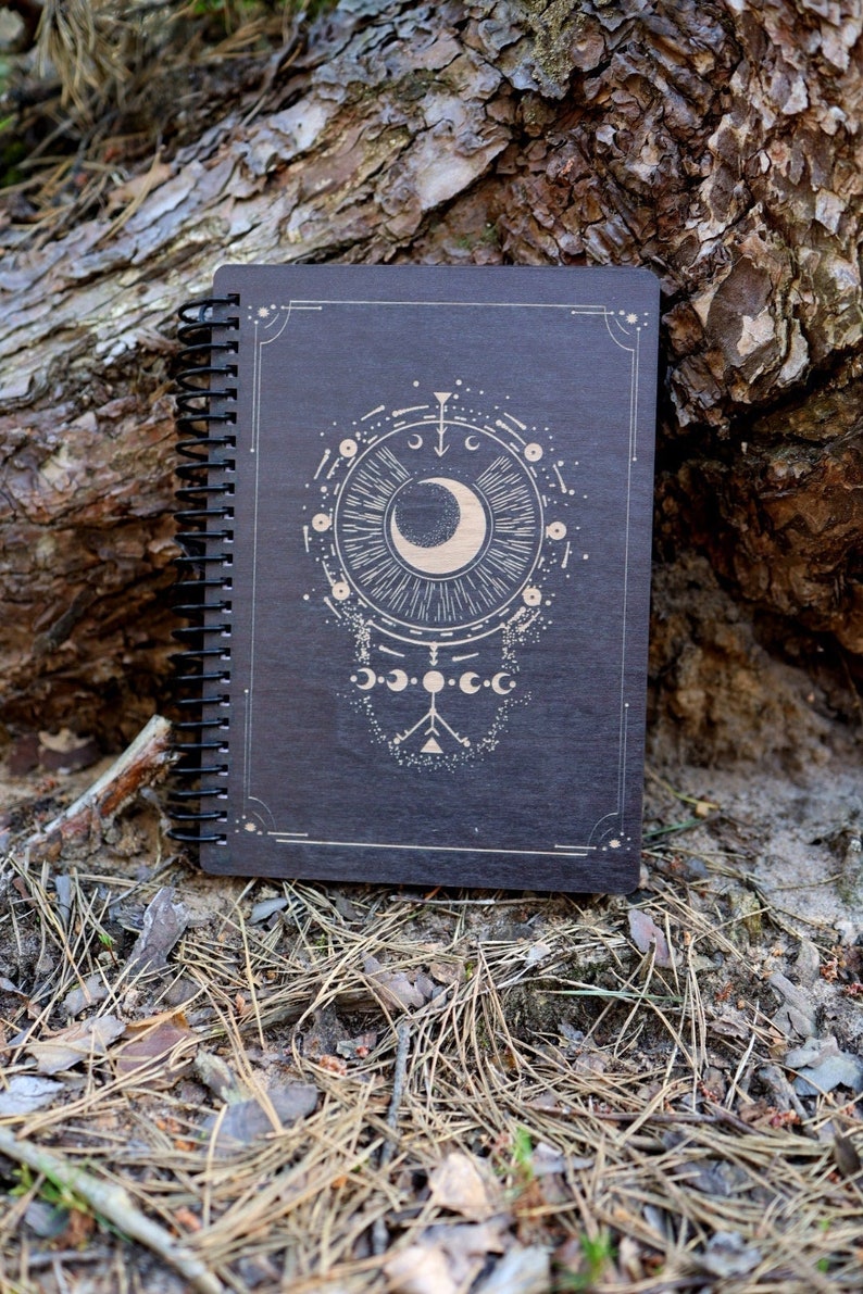 Engraved Wood Notebook Moon Journal - Etsy