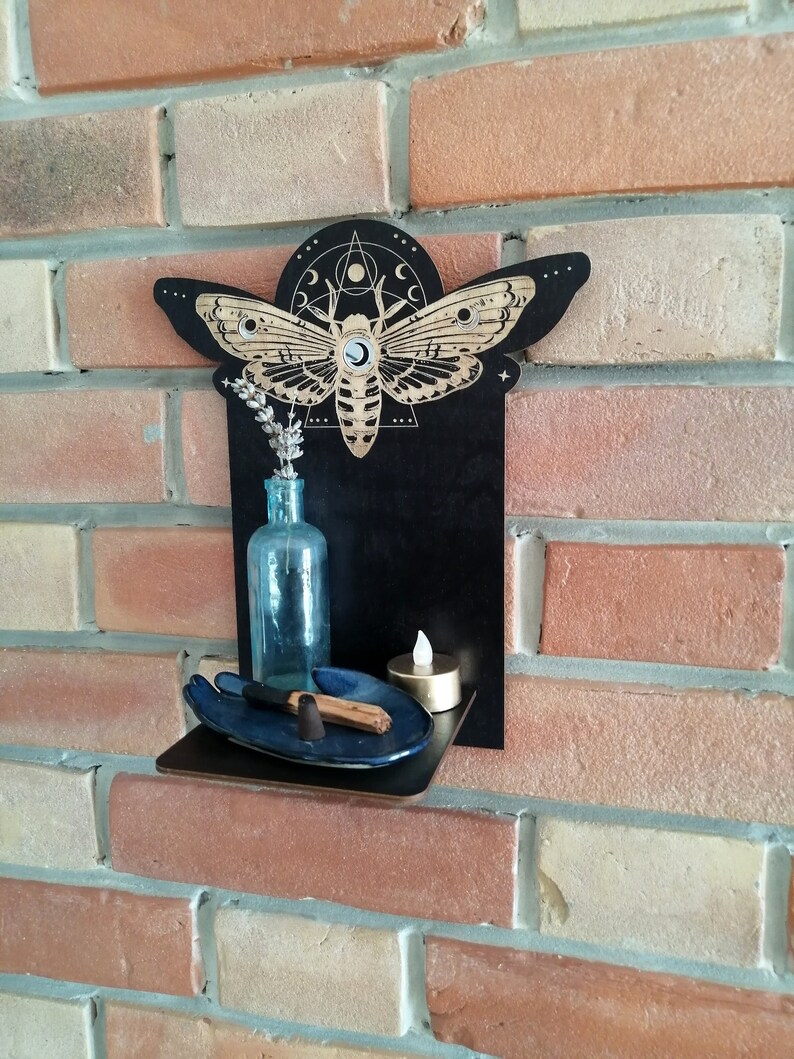 Moth Shelf Gothic Crystal Shelf Witch Altar Engraved - Etsy