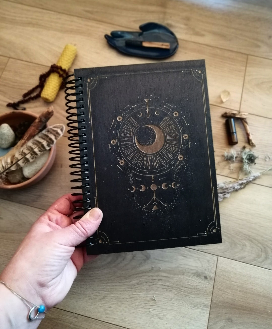 Engraved Wood Notebook, Moon Journal - Etsy