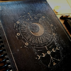 Engraved Wood Notebook, Moon Journal - Etsy