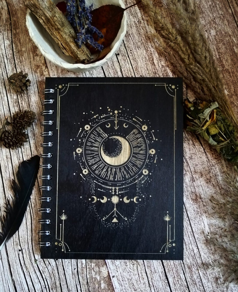 Engraved Wood Notebook Moon Journal - Etsy