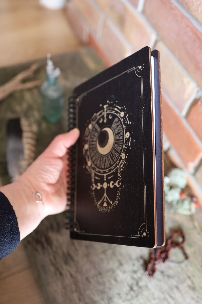 Engraved Wood Notebook Moon Journal - Etsy
