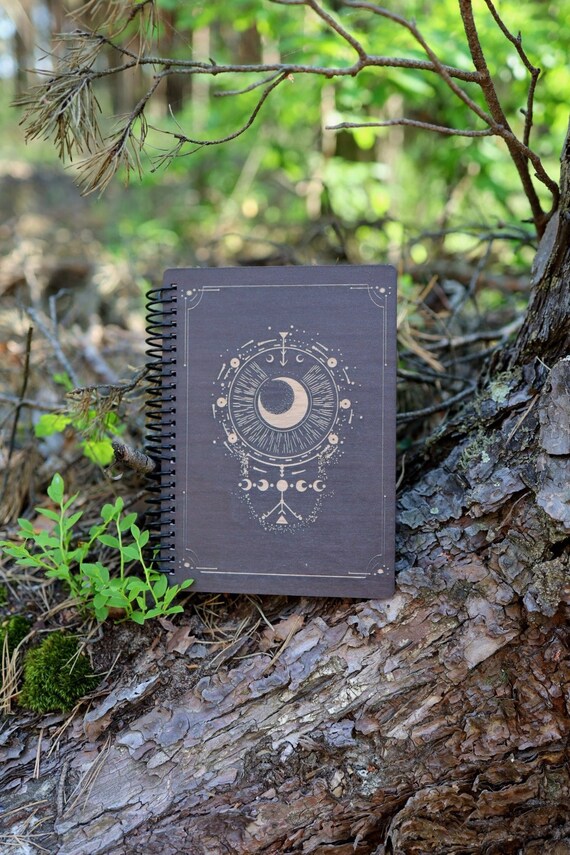 Engraved Wood Notebook Moon Journal - Etsy
