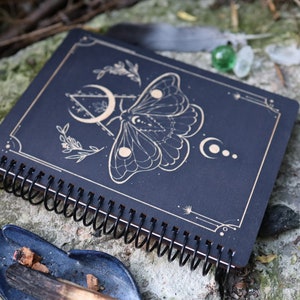 Moth Wooden Notebook, Moon Witch Journal, Sketchbook, Engraved Notebook ...