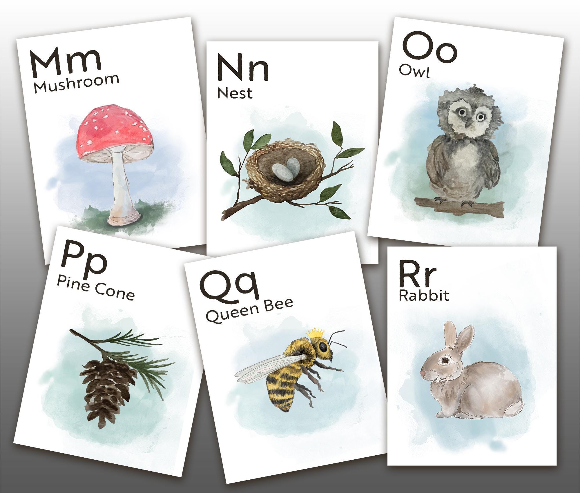 Nature Themed Watercolor Alphabet Flashcards | Set of 26 | Laminated ...