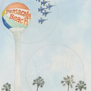 Pensacola Beach Ball Water Tower Watercolor Painting - Blue Angels ...