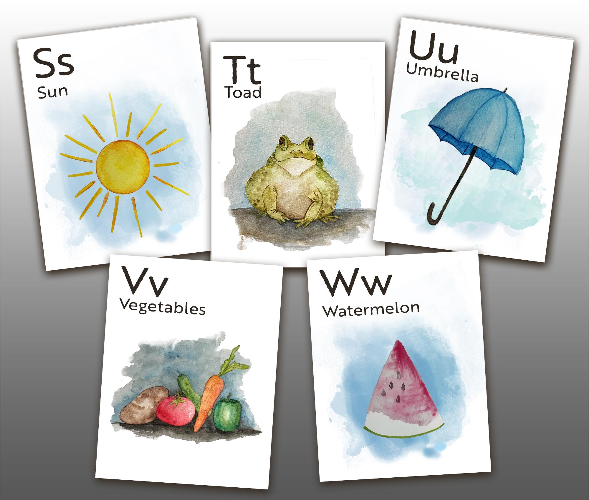 Nature Themed Watercolor Alphabet Flashcards | Set of 26 | Digital ...