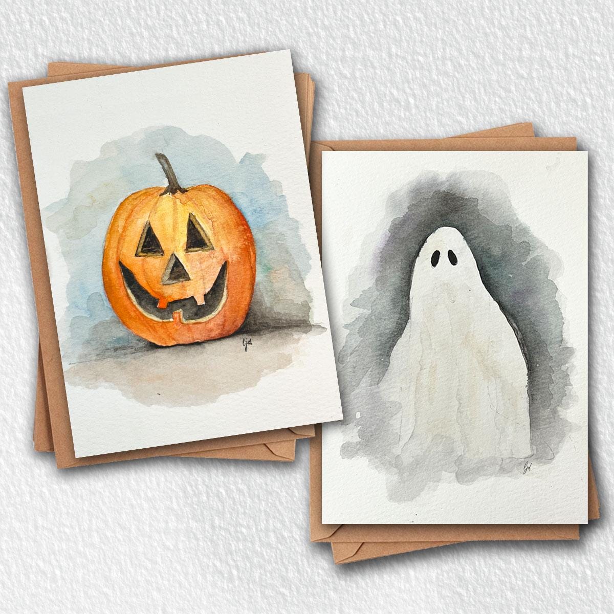 Halloween Notecards, Ghost, Jack-o-lantern, Watercolor Prints, Blank ...
