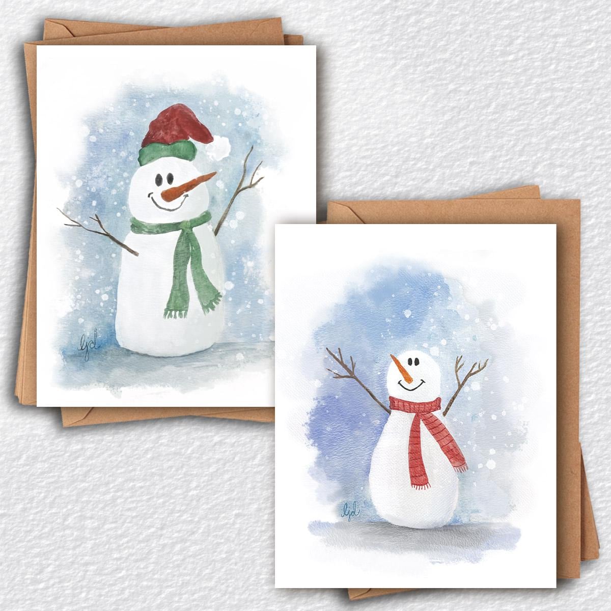 Happy Snowmen Notecards | Watercolor | Blank Inside | Original Artwork ...