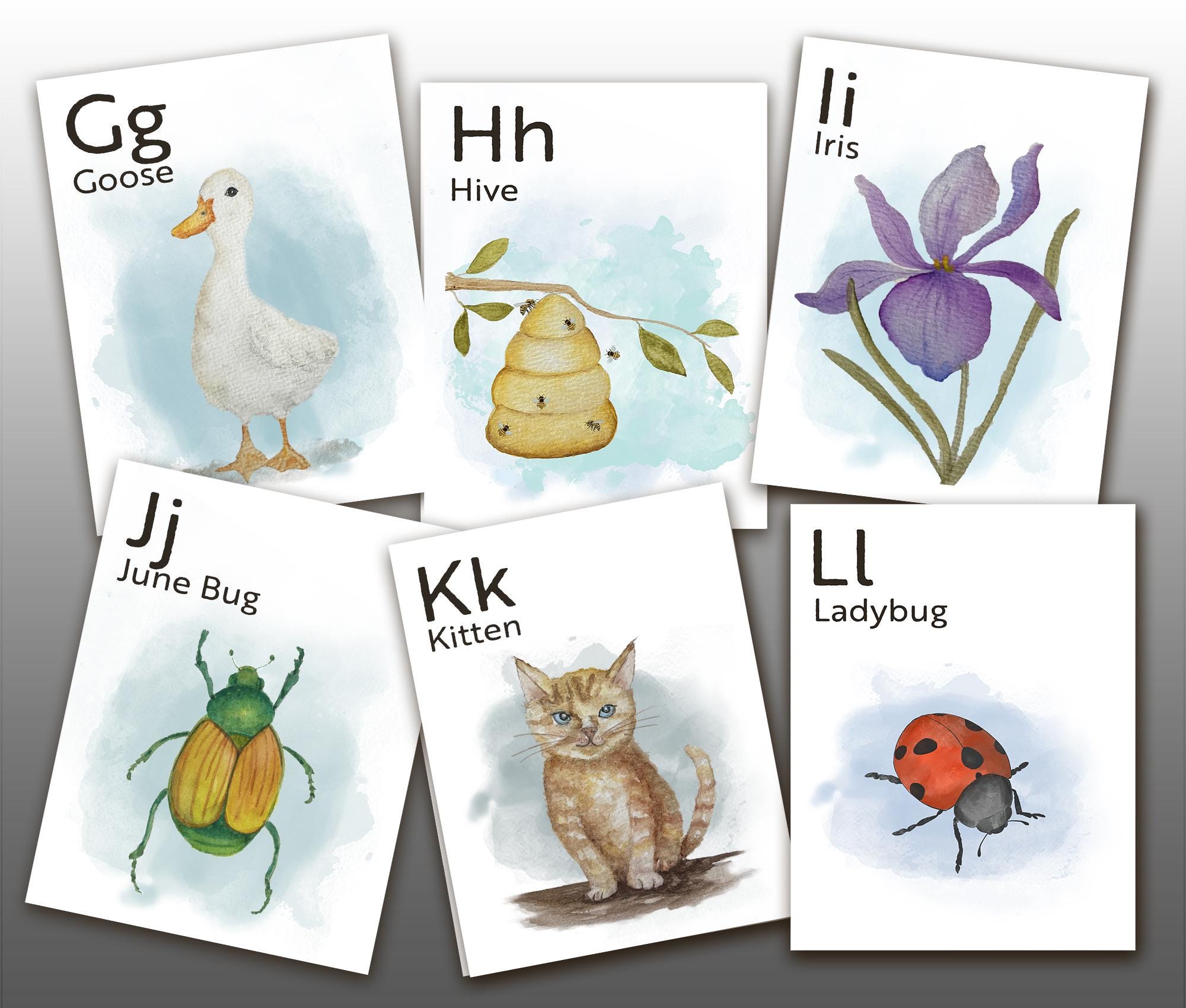 Nature Themed Watercolor Alphabet Flashcards | Set of 26 | Laminated ...