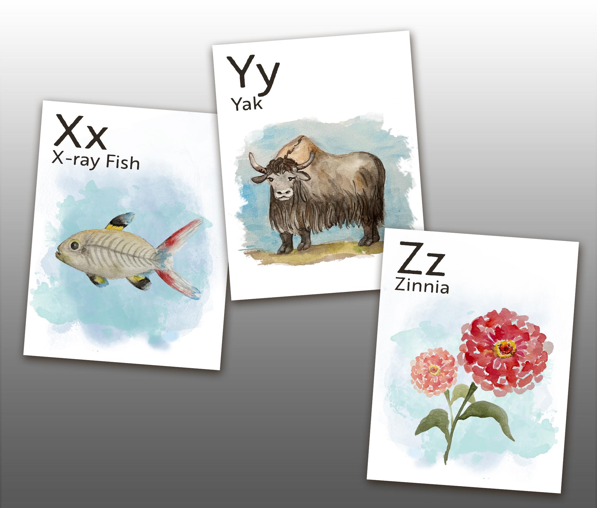 Nature Themed Watercolor Alphabet Flashcards | Set of 26 | Laminated ...