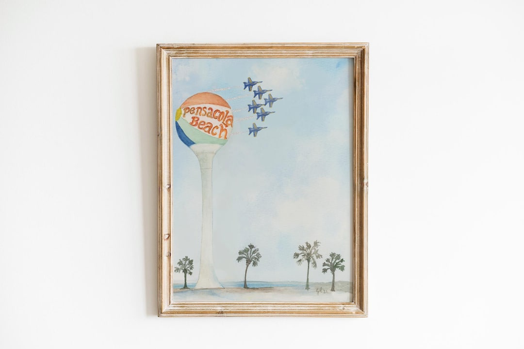 Pensacola Beach Ball Water Tower Watercolor Painting - Blue Angels ...