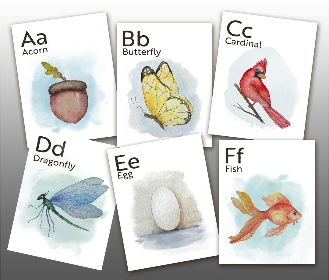 Nature Themed Watercolor Alphabet Flashcards | Set of 26 | Laminated ...