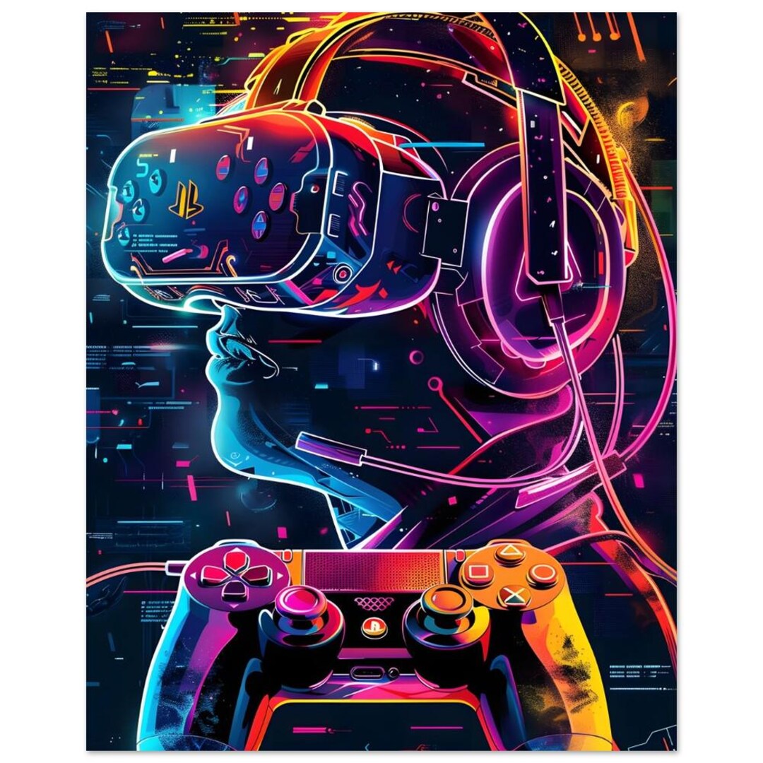 Neon Gaming VR Wall Art Poster 10 Sizes Available Vibrant & Unique ...