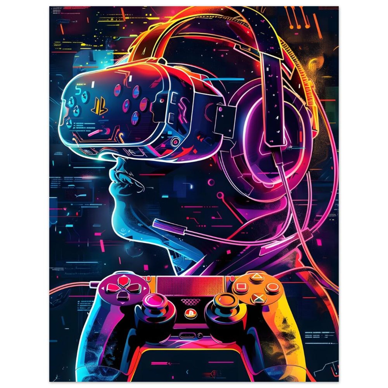 Neon Gaming VR Wall Art Poster 10 Sizes Available Vibrant & Unique ...