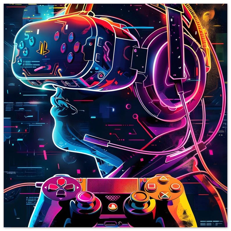 Neon Gaming VR Wall Art Poster 10 Sizes Available Vibrant & Unique ...
