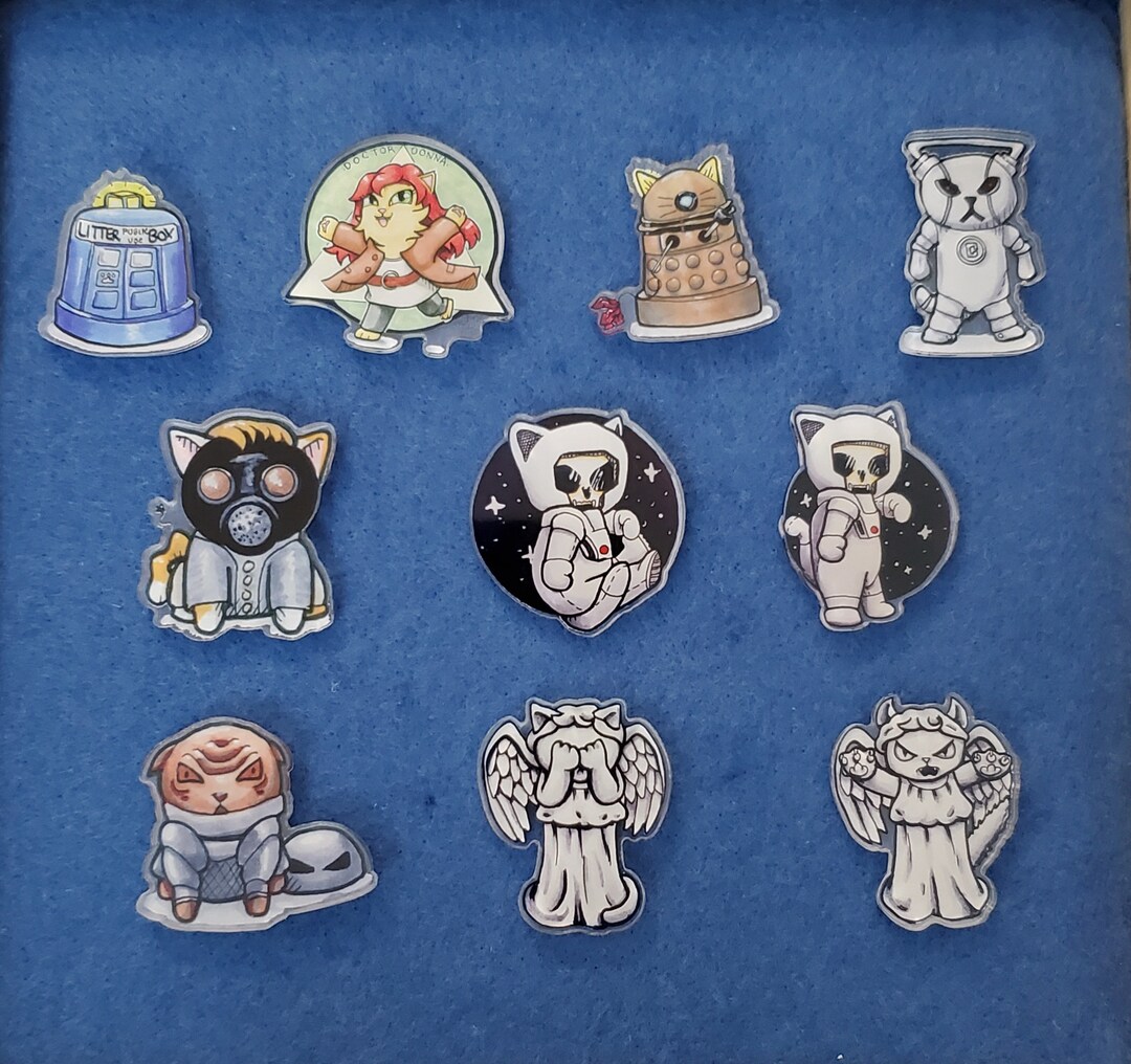 Doctor Mew Acrylic Pin Set - Doctor Who, Dalek, Tardis, Vashta Nerada ...