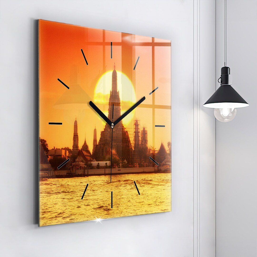 Wat Arun Bangkok Thailand Glass Clock, Orange Modern Wall Clock ...