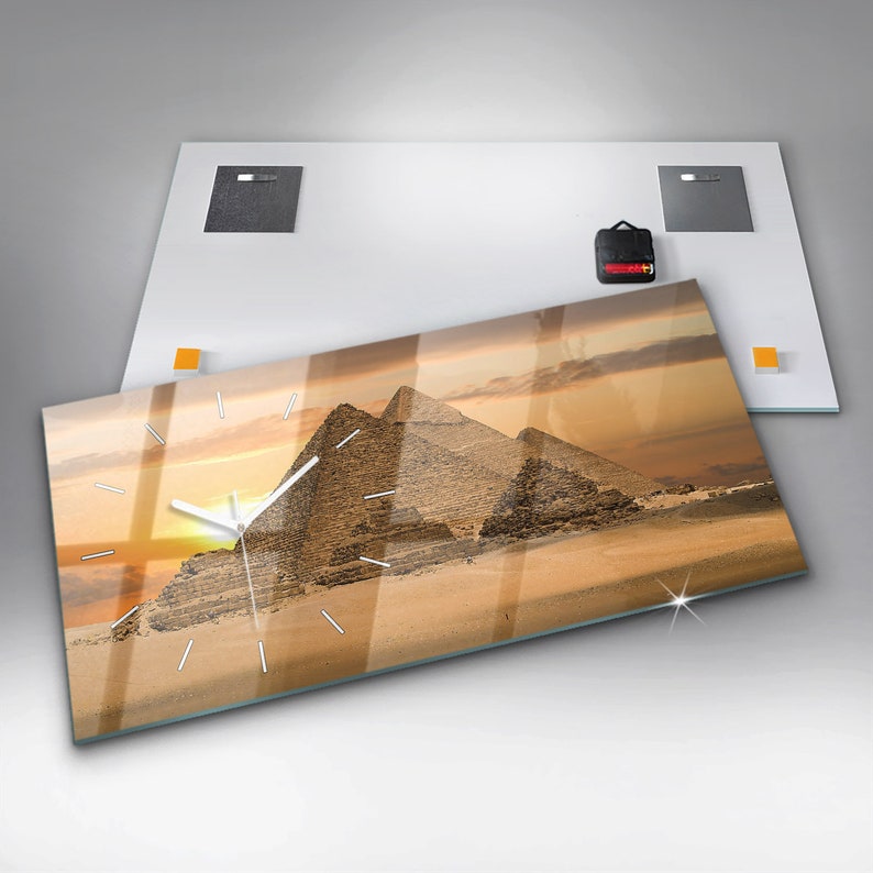 Pyramids and Sunset Modern Wall Clock, Beige Glass Clock, Architecture ...