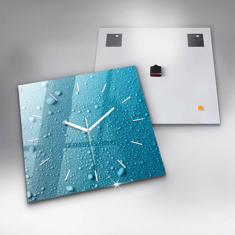 Drops of Water on the Glass Glass Clock, Turquoise Wall Clock, Nature ...