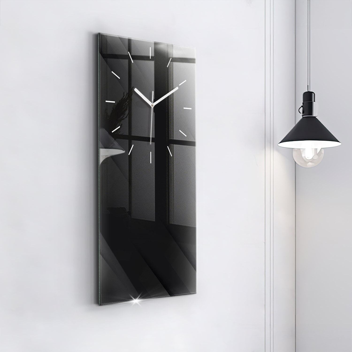 Dark Wall Pattern Printed Clock, Black Glass Clock, Abstract Modern ...